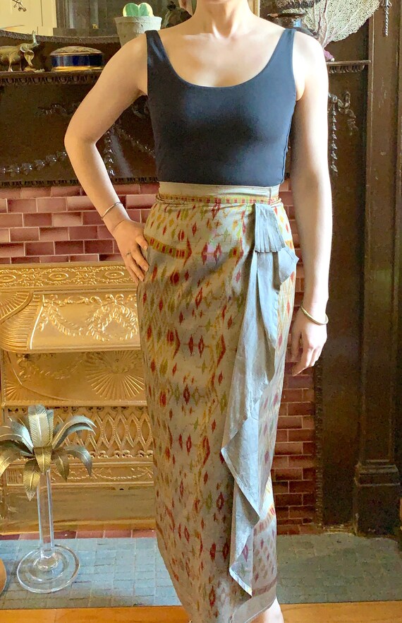 Vintage Silk Ikat Design Wrap Skirt - Gem