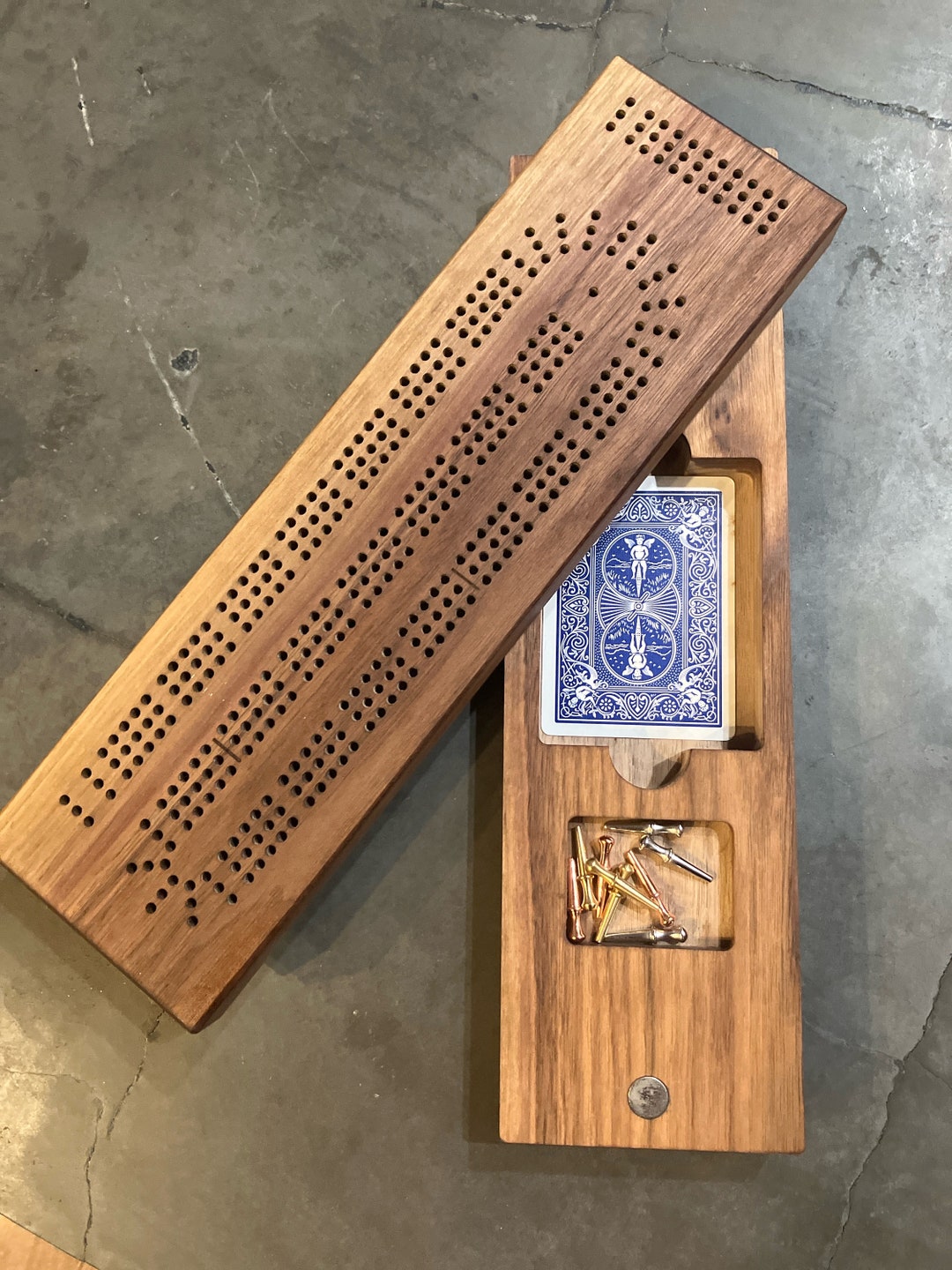 Cribbage Board, Handmade From Walnut, Continuous Three Track, 2 Piece ...