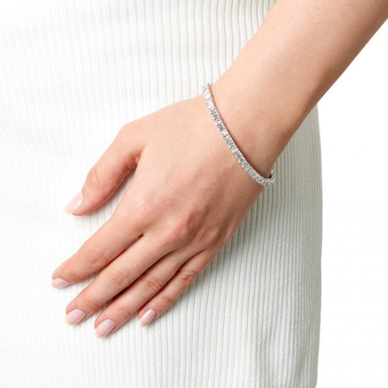 Emerald Cut Diamond Tennis Bracelet 18k White Gold 0 35 Ct Each F Vs1