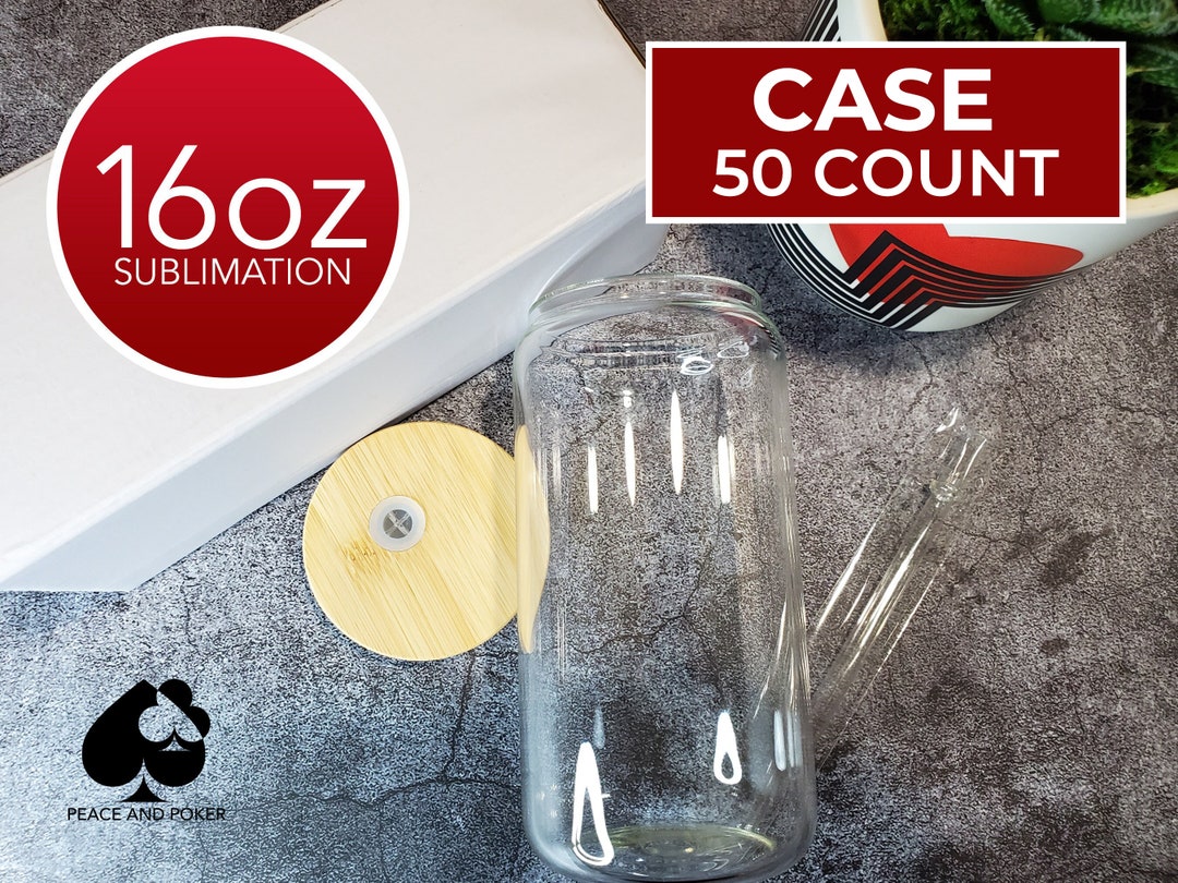 Case - 50: 16oz Clear Sublimation Glass With Bamboo Lid & Straw ...