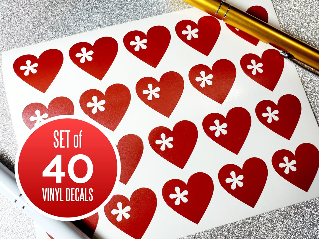 40 Christmas Heart Decals | Heart Vinyl Decals | Decal Sheets ...