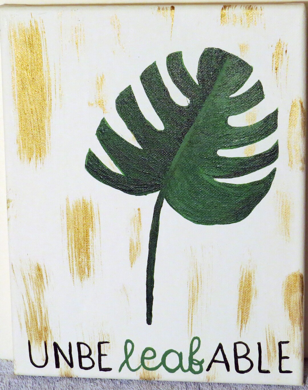 Pun "unbeleafable" Leaf on Gold Acrylic on Canvas - Etsy