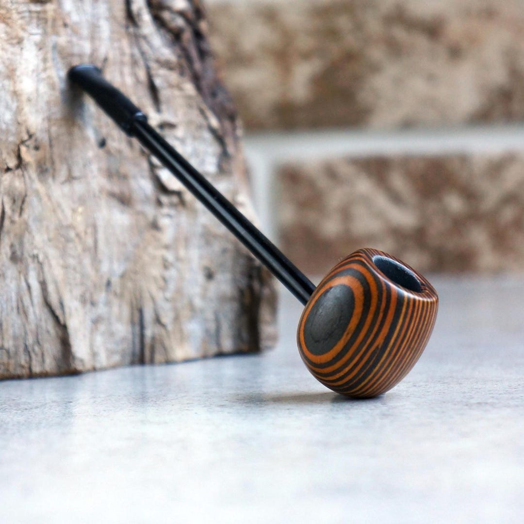 Wooden Smoking Pipe With Colorful Grain Pattern - Rustic Long Stem Wood ...