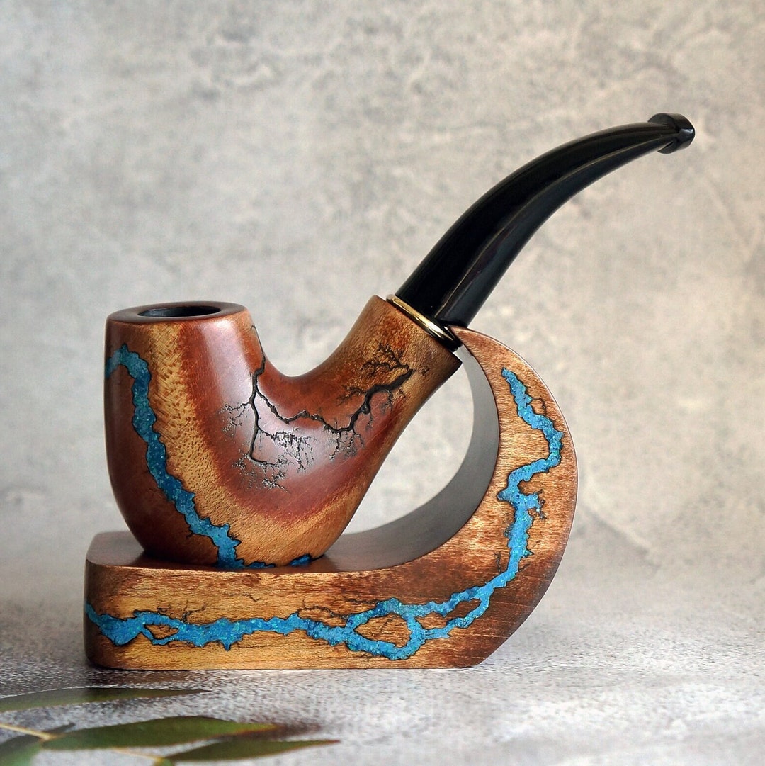 Smoking Pipe Lightning With Gemstone Turquoise, Wooden Pipe Stand, Pipe ...