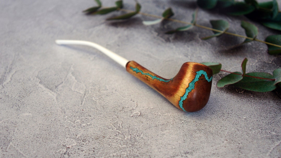 Pipa para fumar tabaco, Pipa larga de madera "Relámpago" con piedra ...