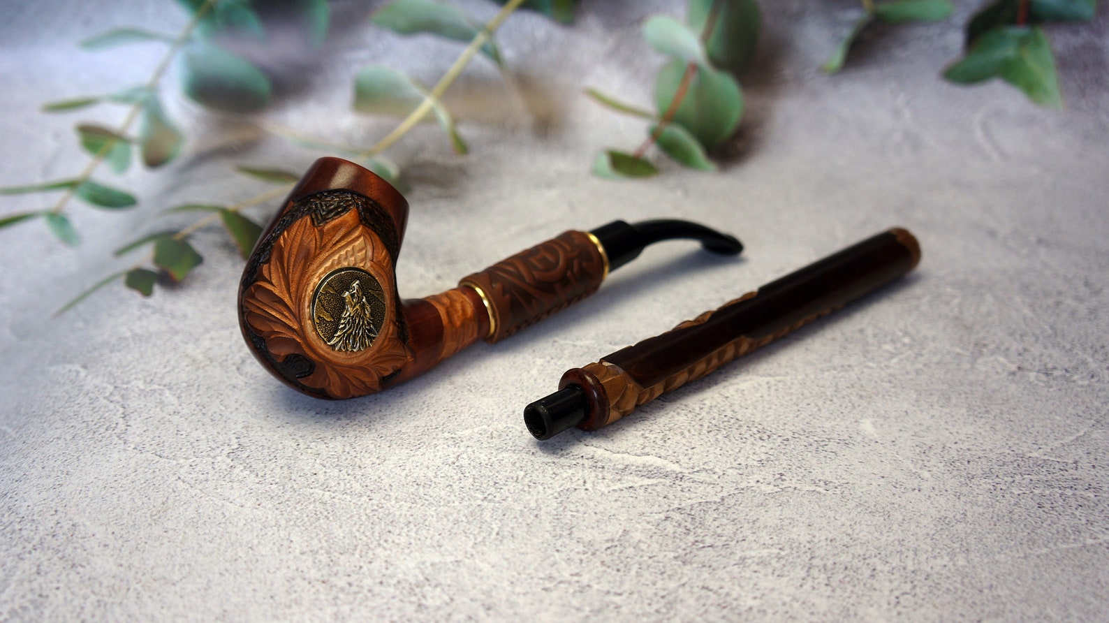 Pipe à tabac Longue pipe à fumer Wolf pipe à fumer en bois | Etsy