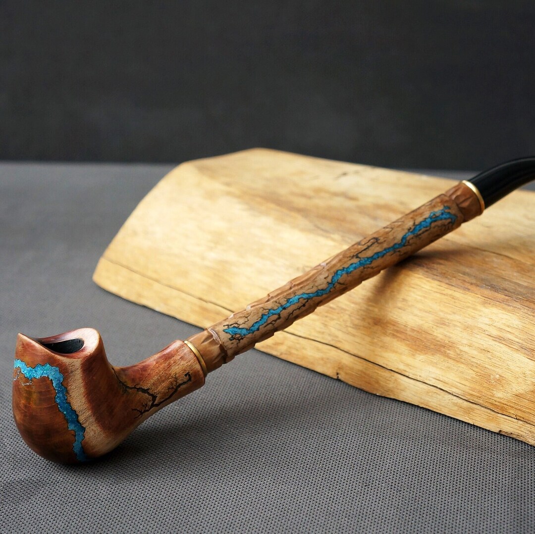 Long Tobacco Pipe, Smoking Pipe With Gemstone Turquoise, Handmade Wood ...