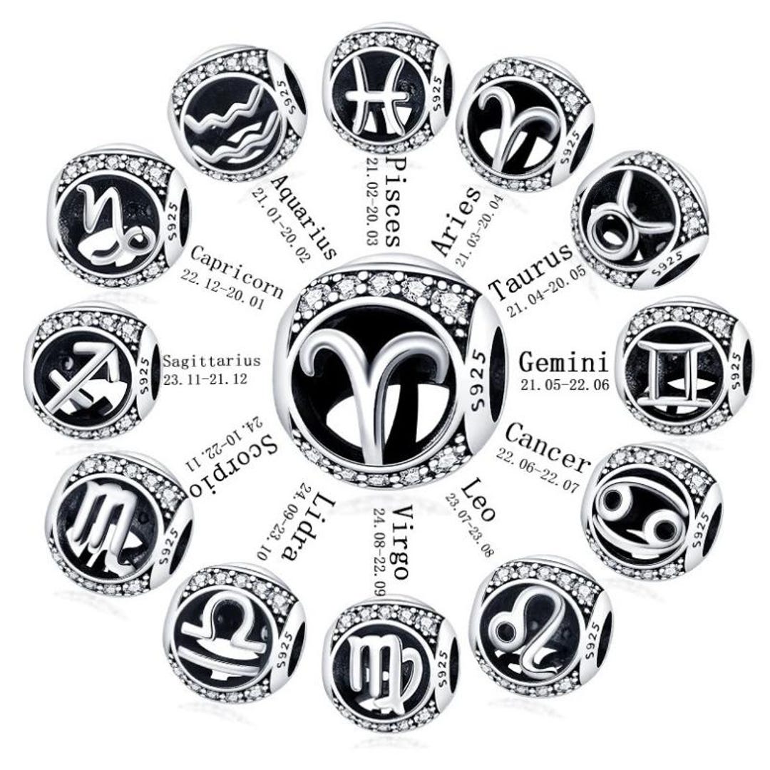 Zodiac Birth Month Sterling Silver Charms, Genuine Sterling Silver ...