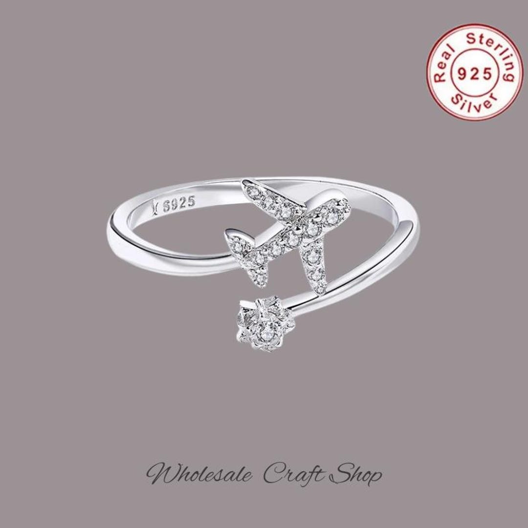 Airplane Ring, Adjustable 925 Plane Sterling Silver Ring, Travel ...