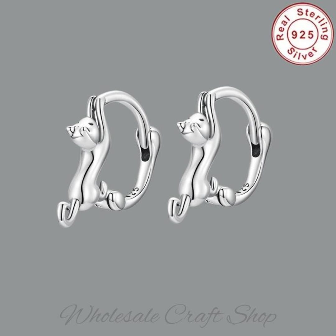 Cat Hoop Earrings, Sterling Silver Earrings, Silver Cat Lover Earrings ...
