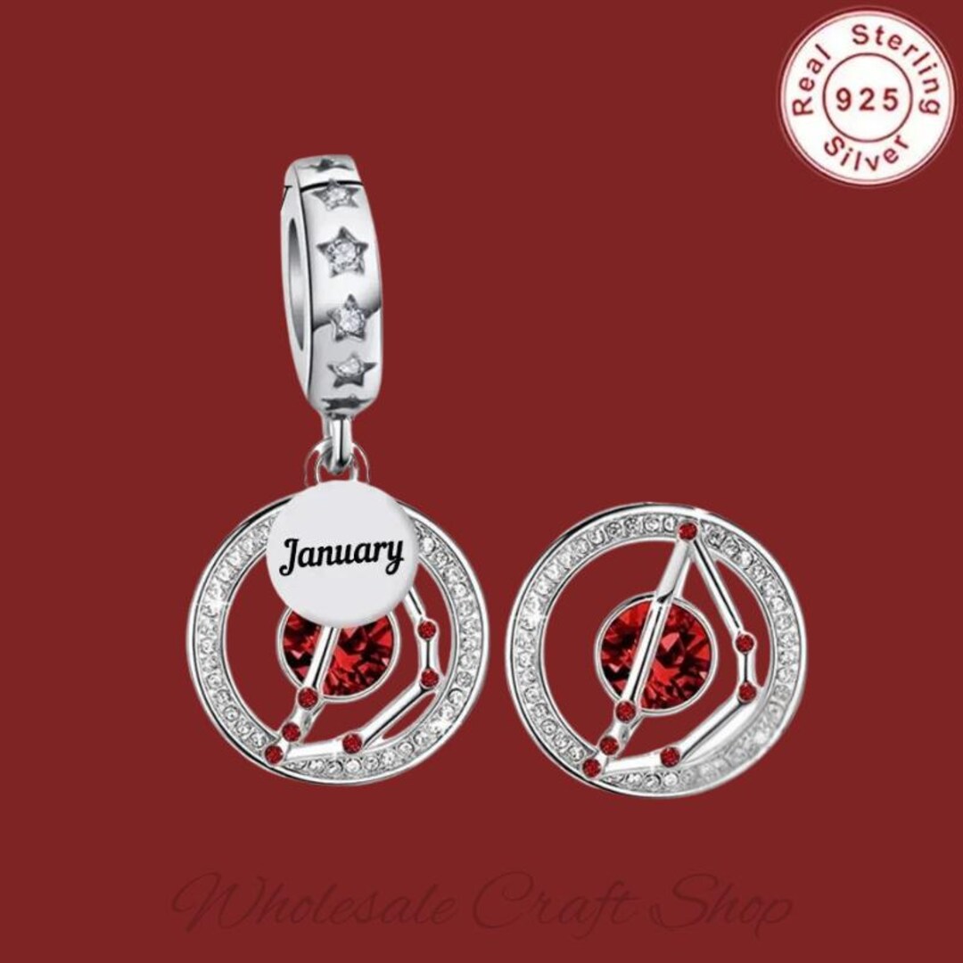 January Zodiac Birth Month Charm, January Birthstone Charm, January 925 ...