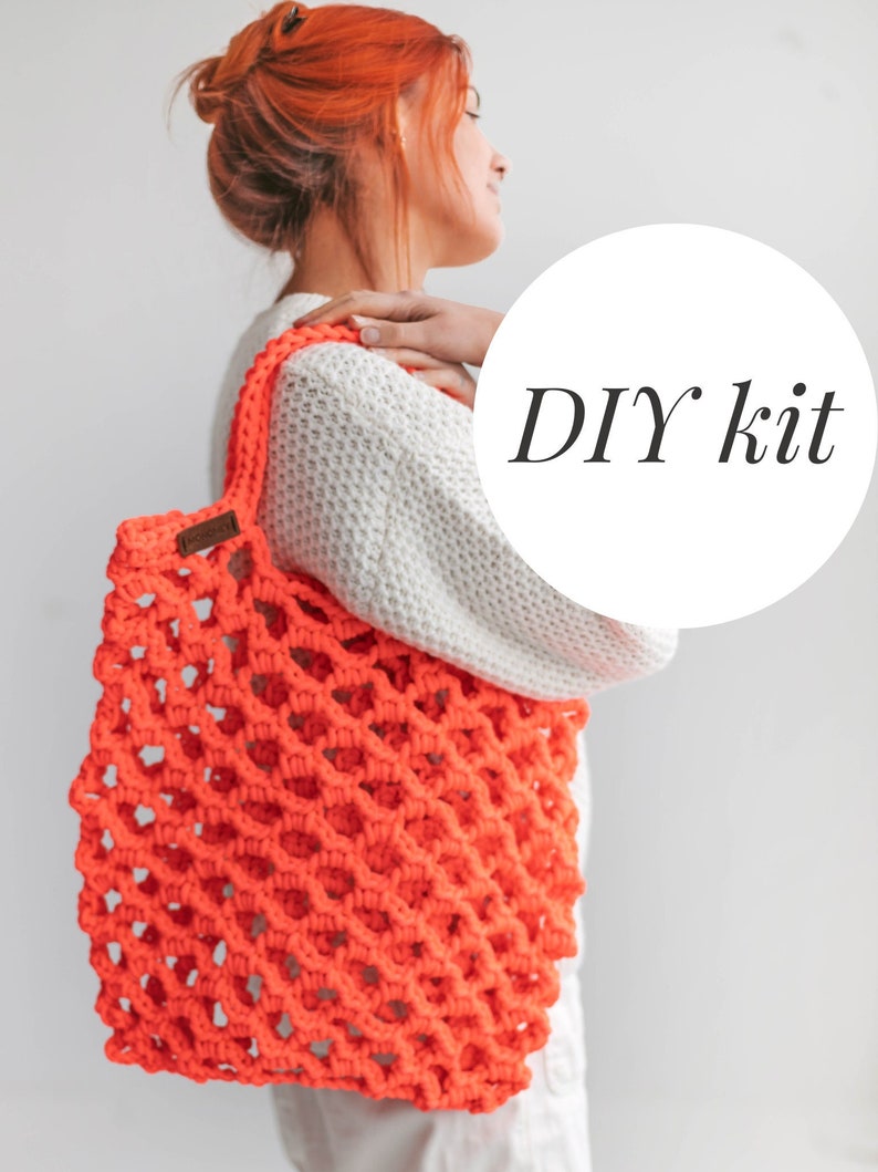 Crochet Tote Bag Kit: Beginner Macrame Cord Project (PDF Pattern ...