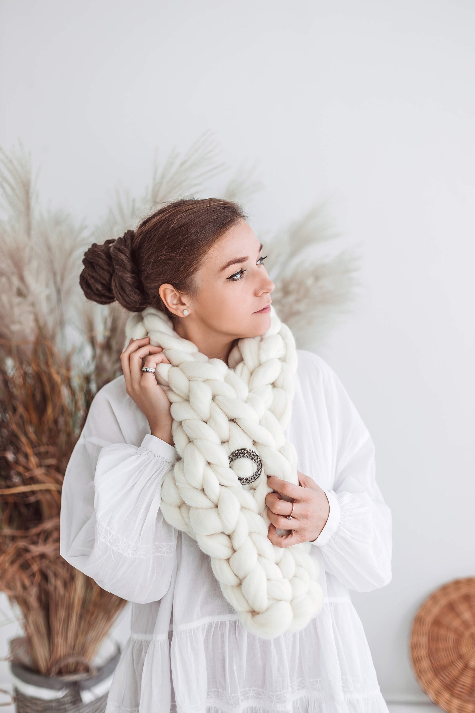 Wool Scarf Handmade, Chunky SCARF Women, White Scarf, Super Chunky ...