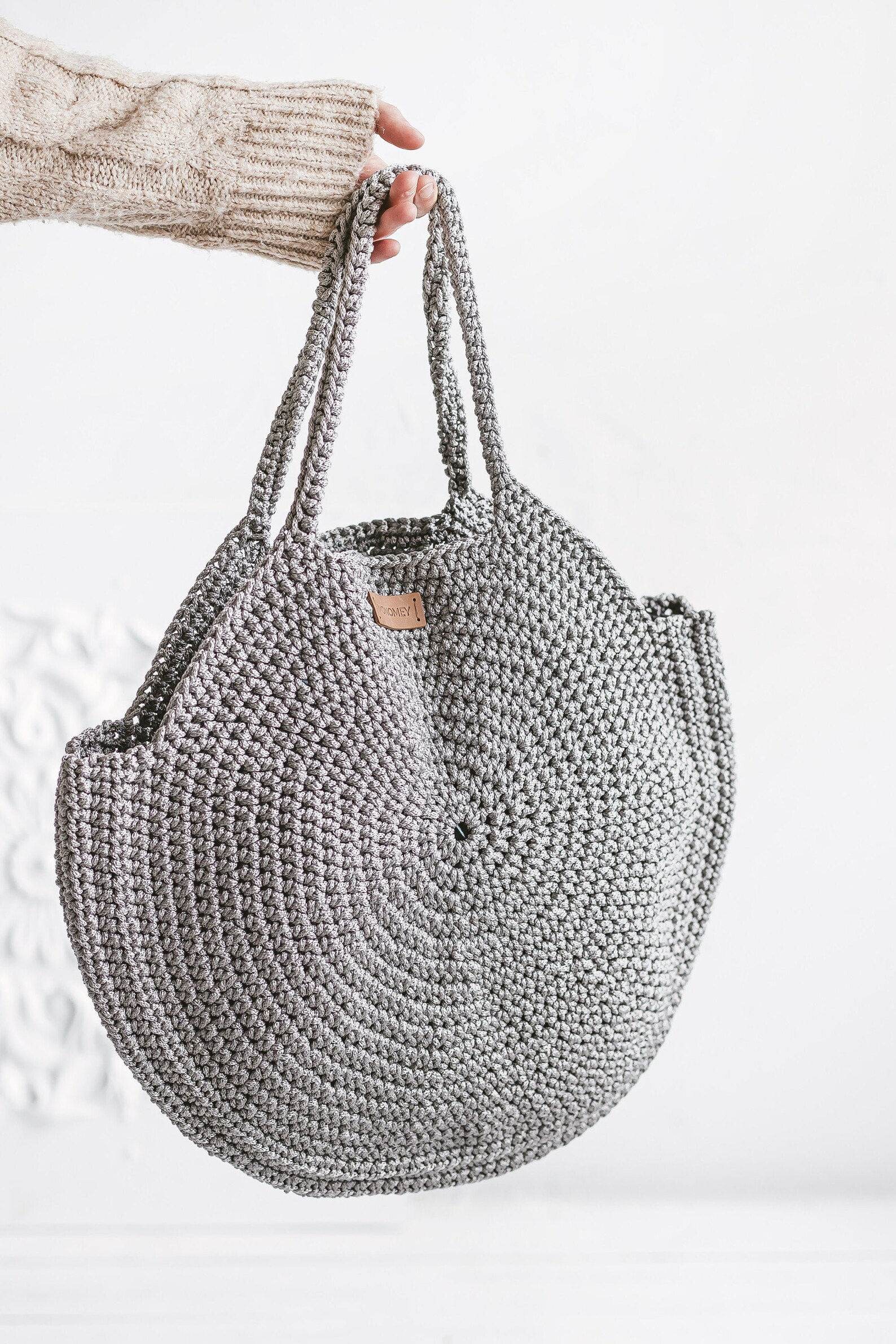 Big tote bag round tote bag gray tote bag handmade bag for | Etsy