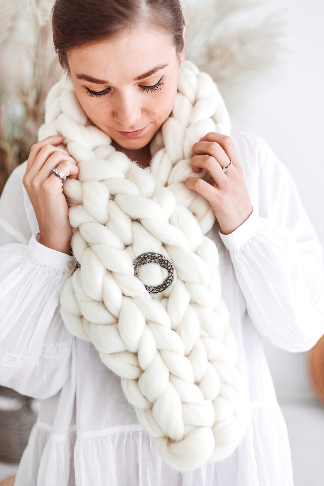 Wool Scarf Handmade, Chunky SCARF Women, White Scarf, Super Chunky ...