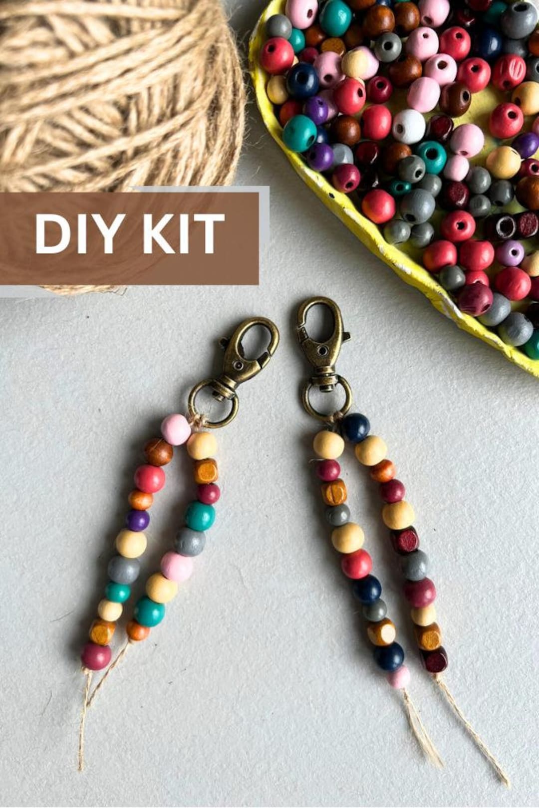 DIY Keychain Kit - DIY Bead Kit - Beaded Keychain Kit - Wooden Beads ...