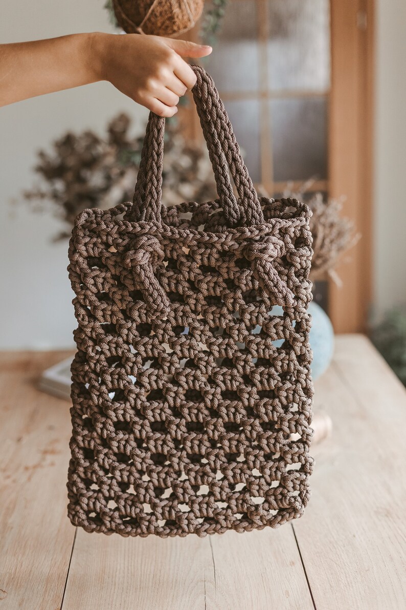 Brown Tote Bag / Crochet Bag / Crochet Tote Bag / Tote Handbag - Etsy