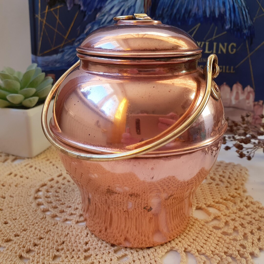 Vintage Copper Canister With Handle, Rustic Kitchen Storage, Farmhouse ...