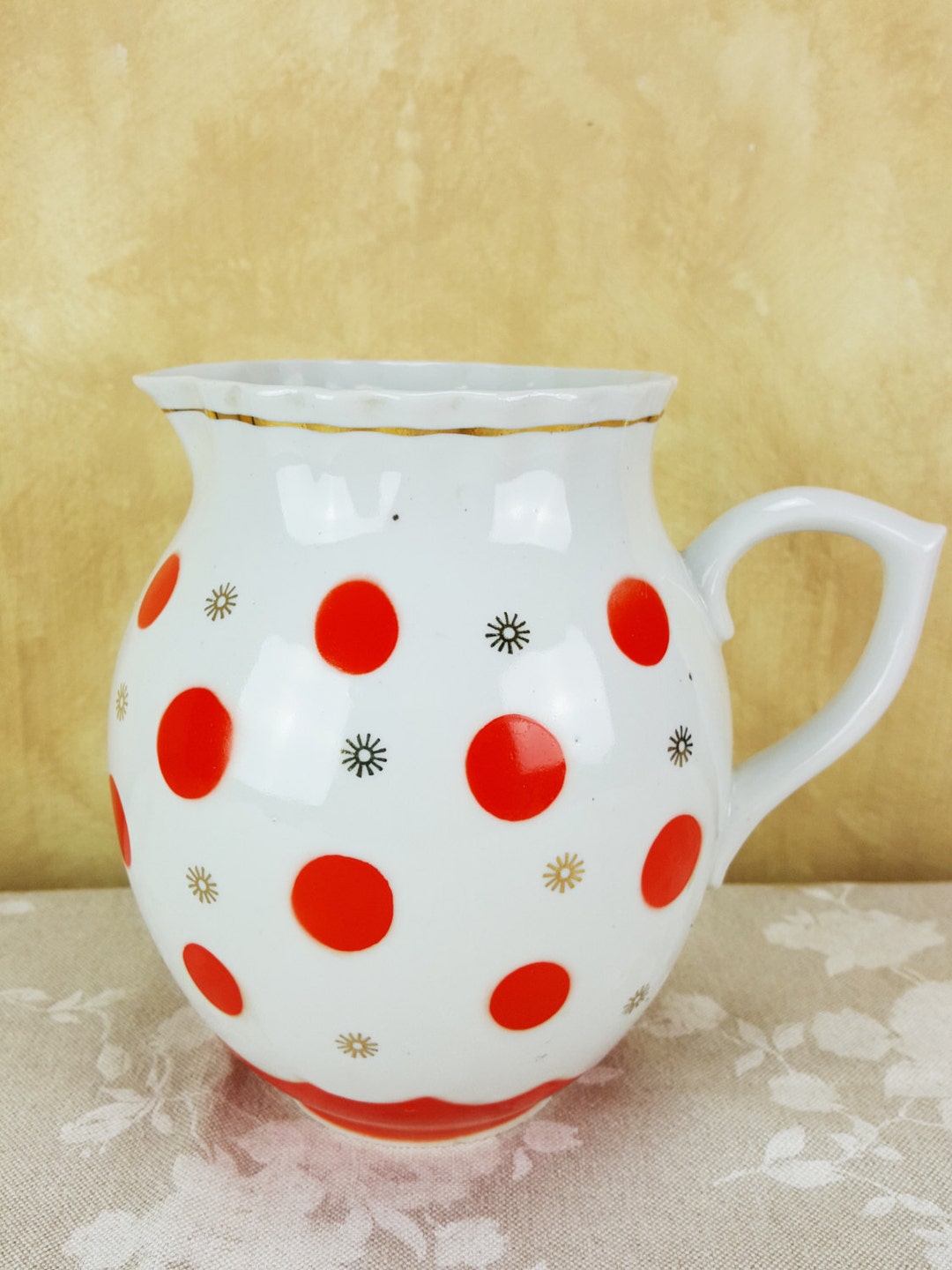 Polka Dot Milk Jug, Vintage Milk Can, Retro Water Jug, Juice Jug, Milk ...