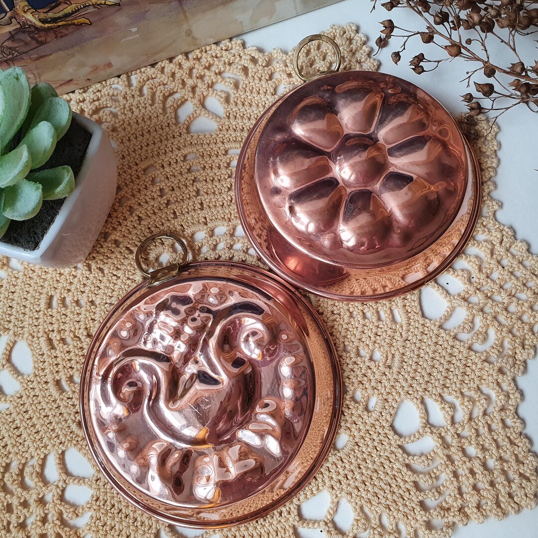 Set of 2 Vintage Copper Molds, Rustic Kitchen Decor, Farmhouse Gelatin ...