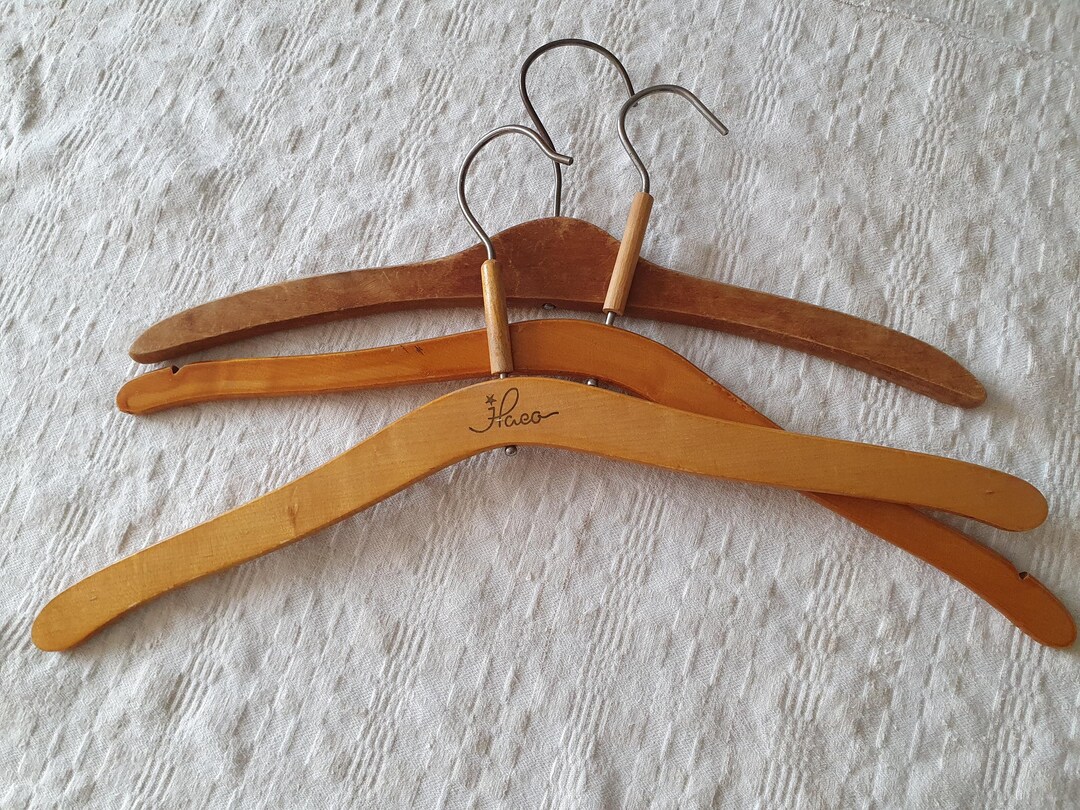 Vintage Wooden Hangers, 3 Vintage Wood Coat Hangers Set, Antique ...