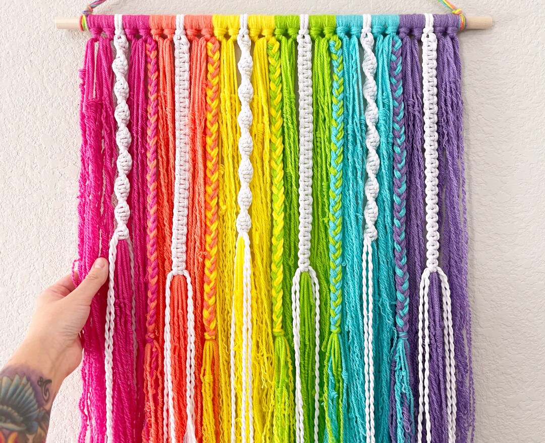 Customizable Rainbow Macrame Wall Hanging, Custom Color Yarn With White Cotton Macrame Rope ...