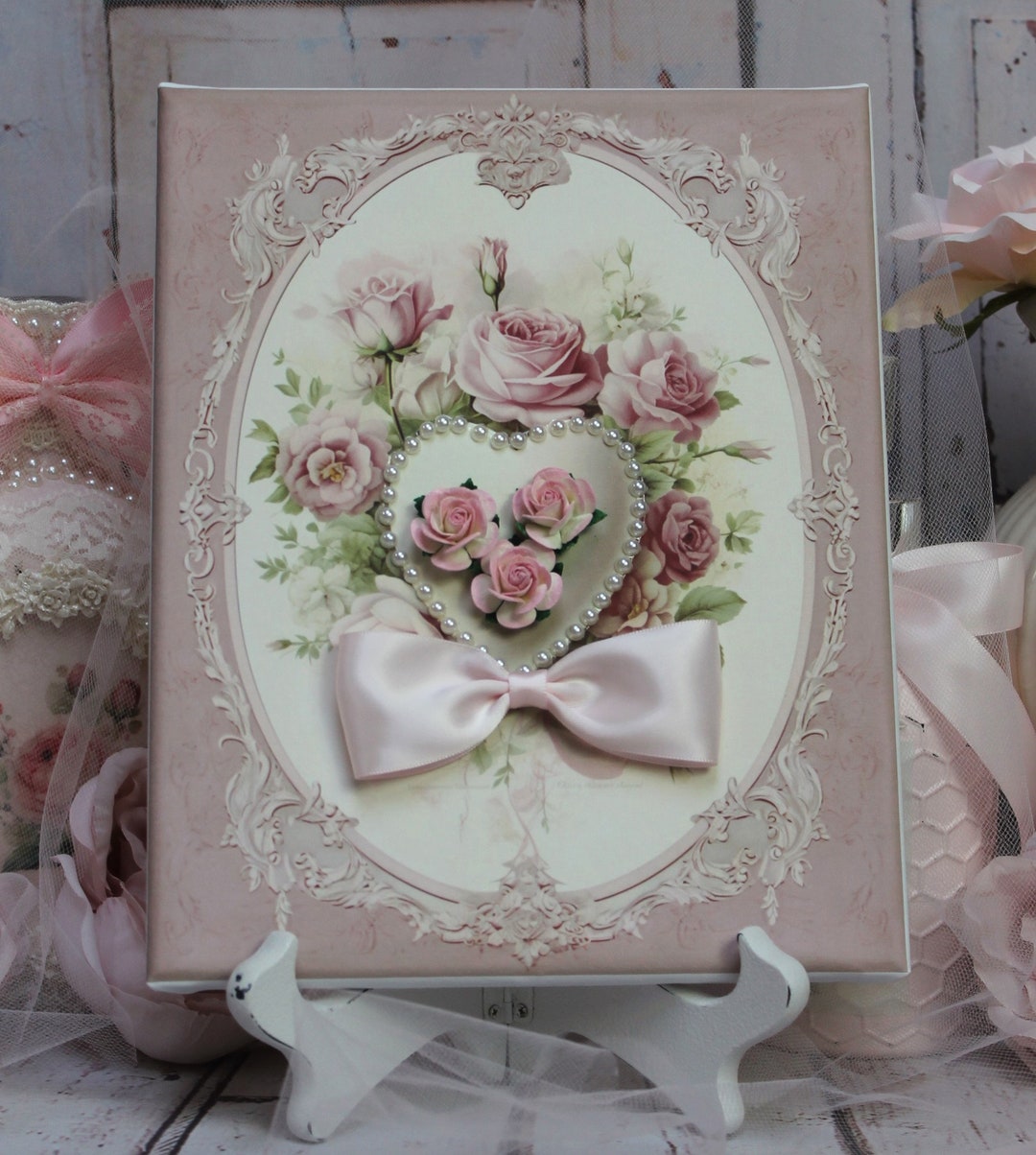 Shabby Chic Vintage Pink Valentine's Heart Victorian Roses Country ...