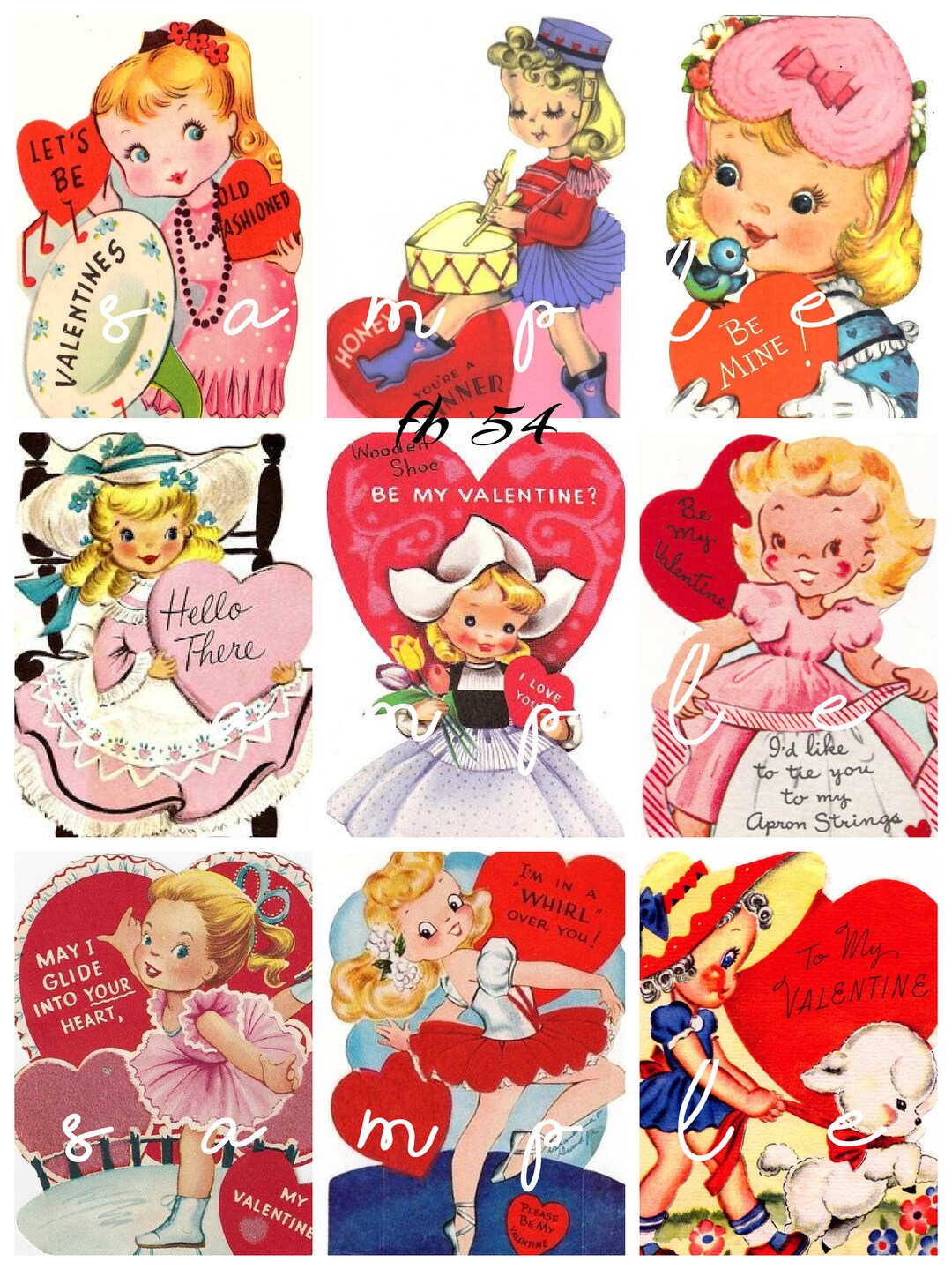 Vintage Be Mine Valentine Gift Cards Little Girls 9 2 1/4 X 3 approx ...