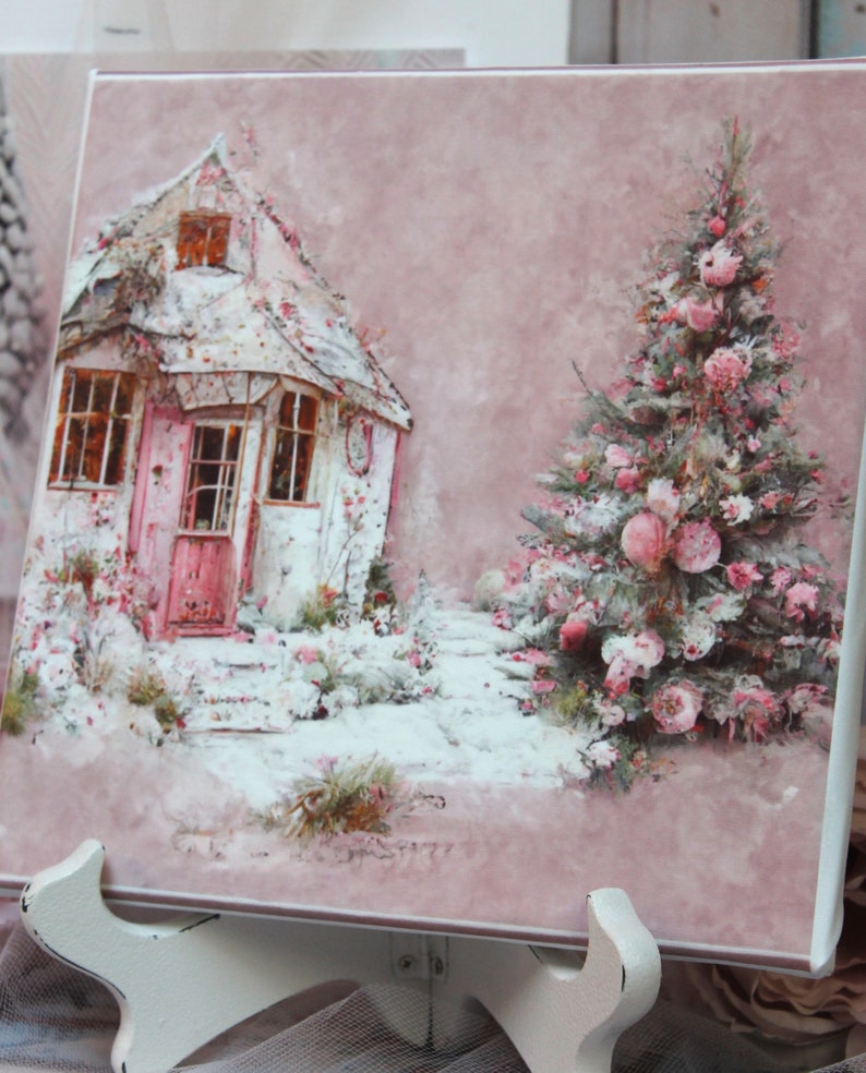 Shabby Chic Vintage Pink Christmas House Cottage Wall Decor Sign Artist ...