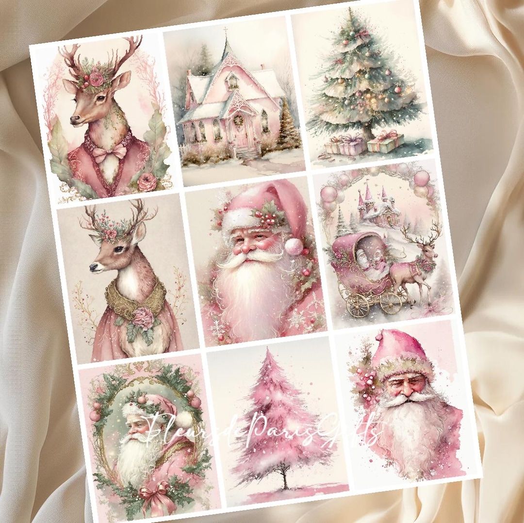 Shabby Chic Vintage Christmas Pink Victorian Santa 9 2 1/4 X 3 approx ...