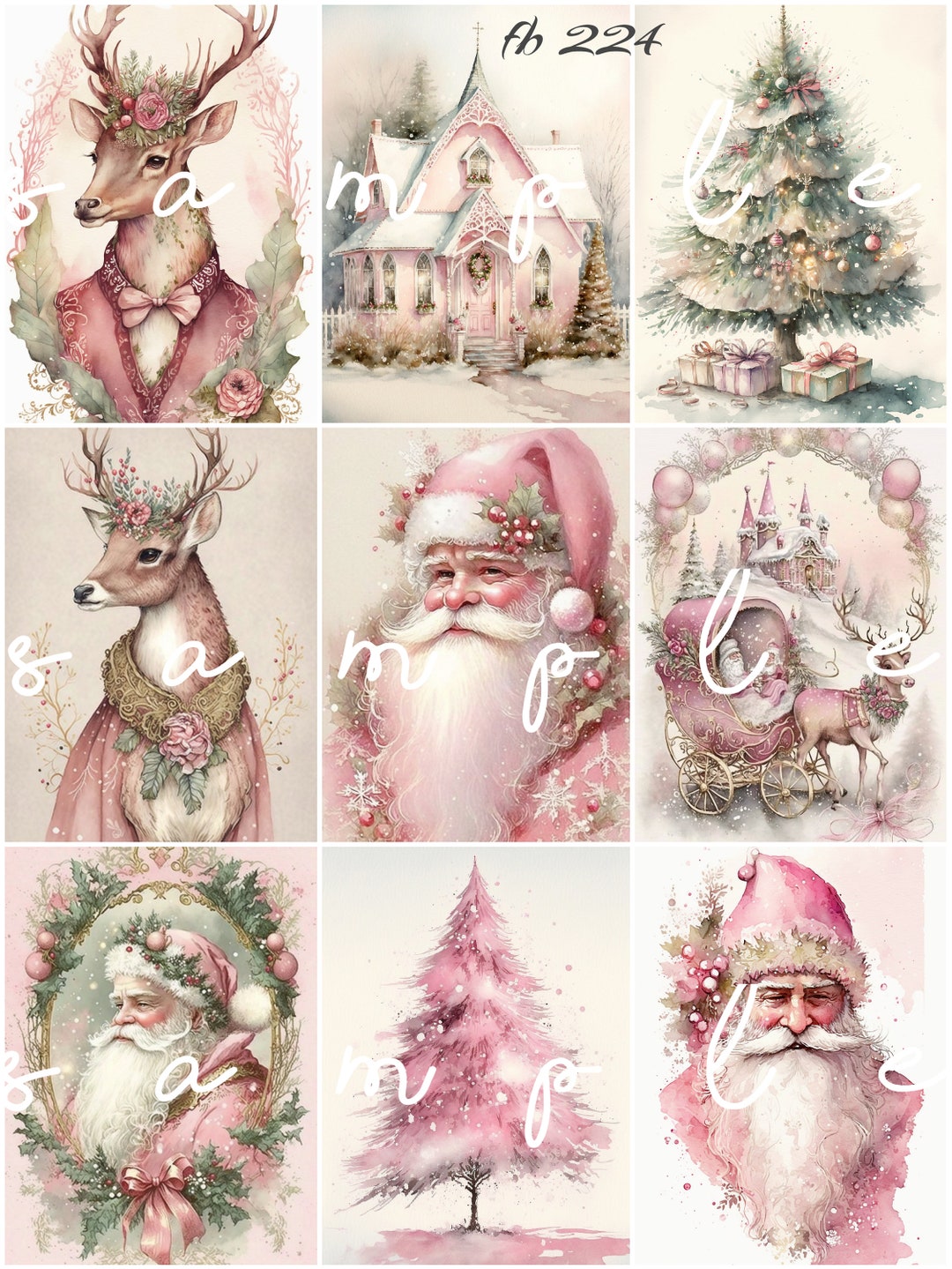 Shabby Chic Vintage Christmas Pink Victorian Santa 9 2 1/4 X 3 approx ...