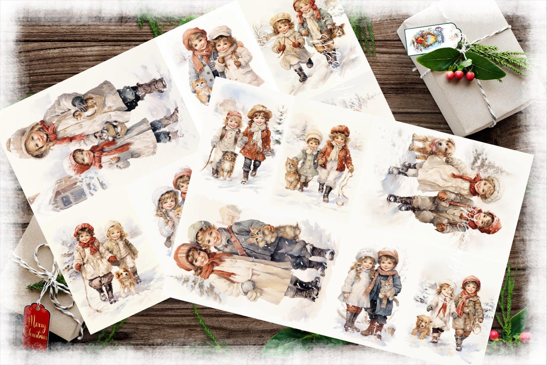 Decoupage Rice Paper Set of 2 - A4 Vintage Christmas Victorian Children ...