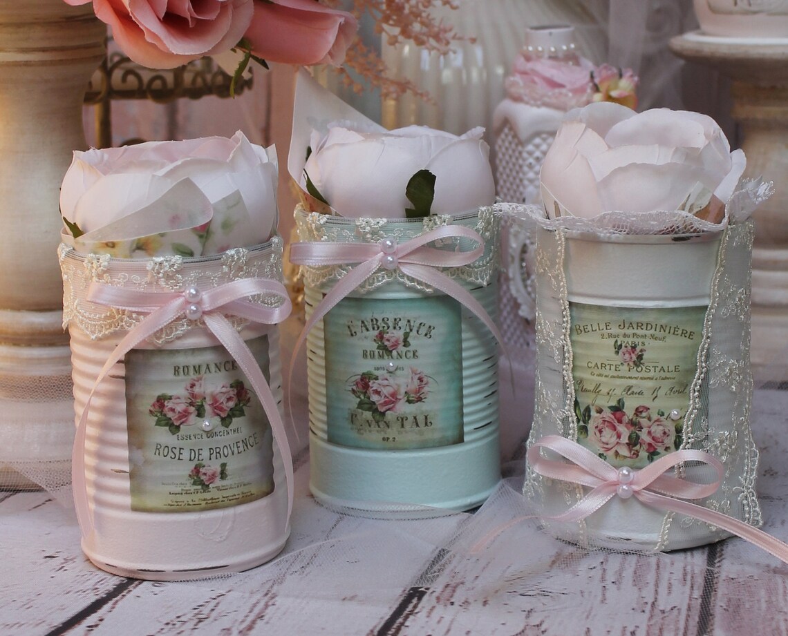 Shabby Chic Vintage Painted Decoupage Floral French Label Set | Etsy