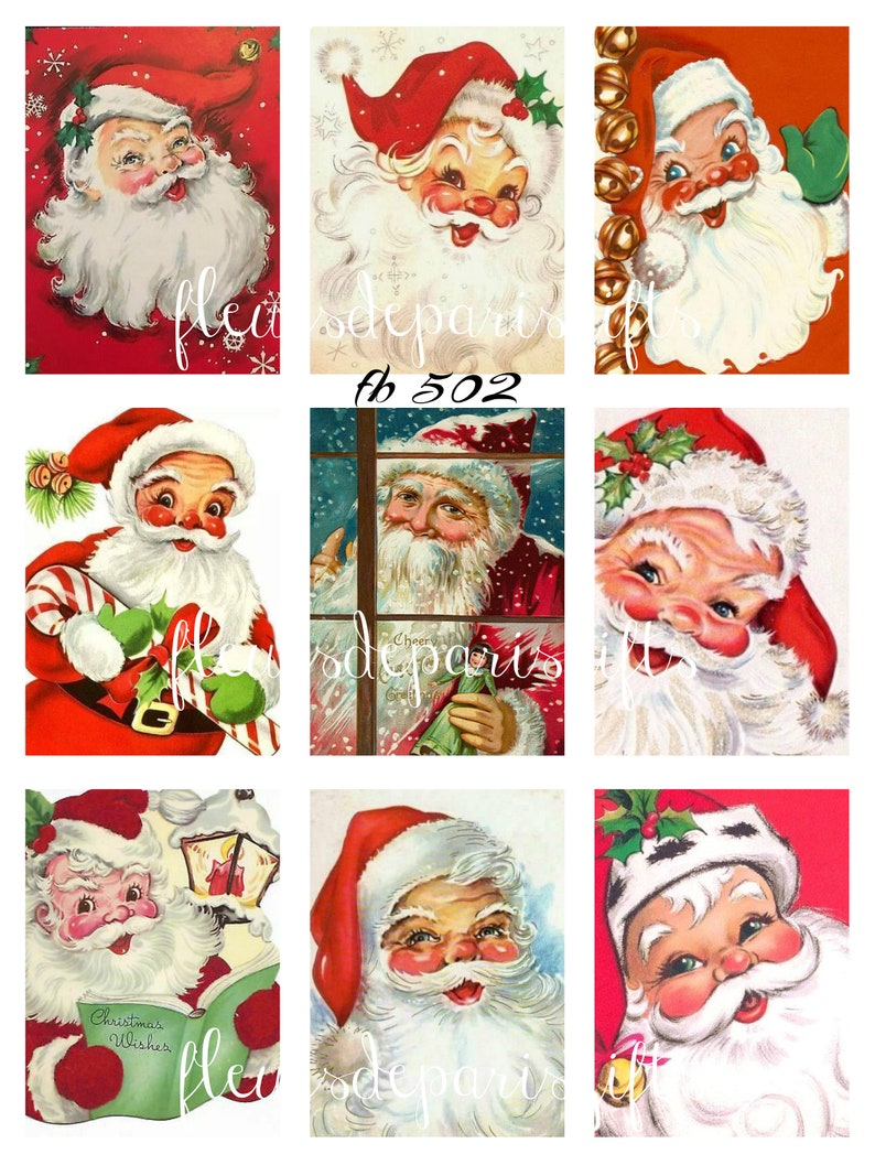 Vintage Retro 50's Christmas Joyful Santa 9 SMALL Images | Etsy