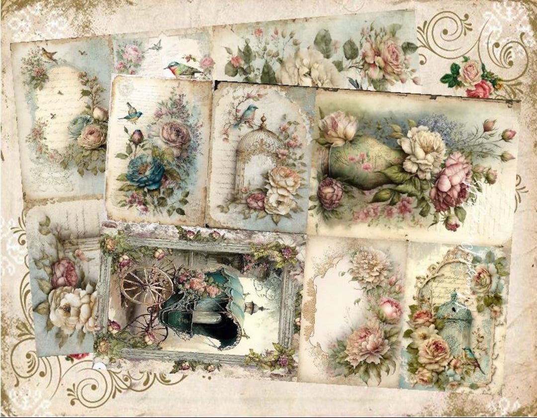 Shabby Chic Rice Paper for Decoupage: Vintage Birds & Roses, A4 Size ...