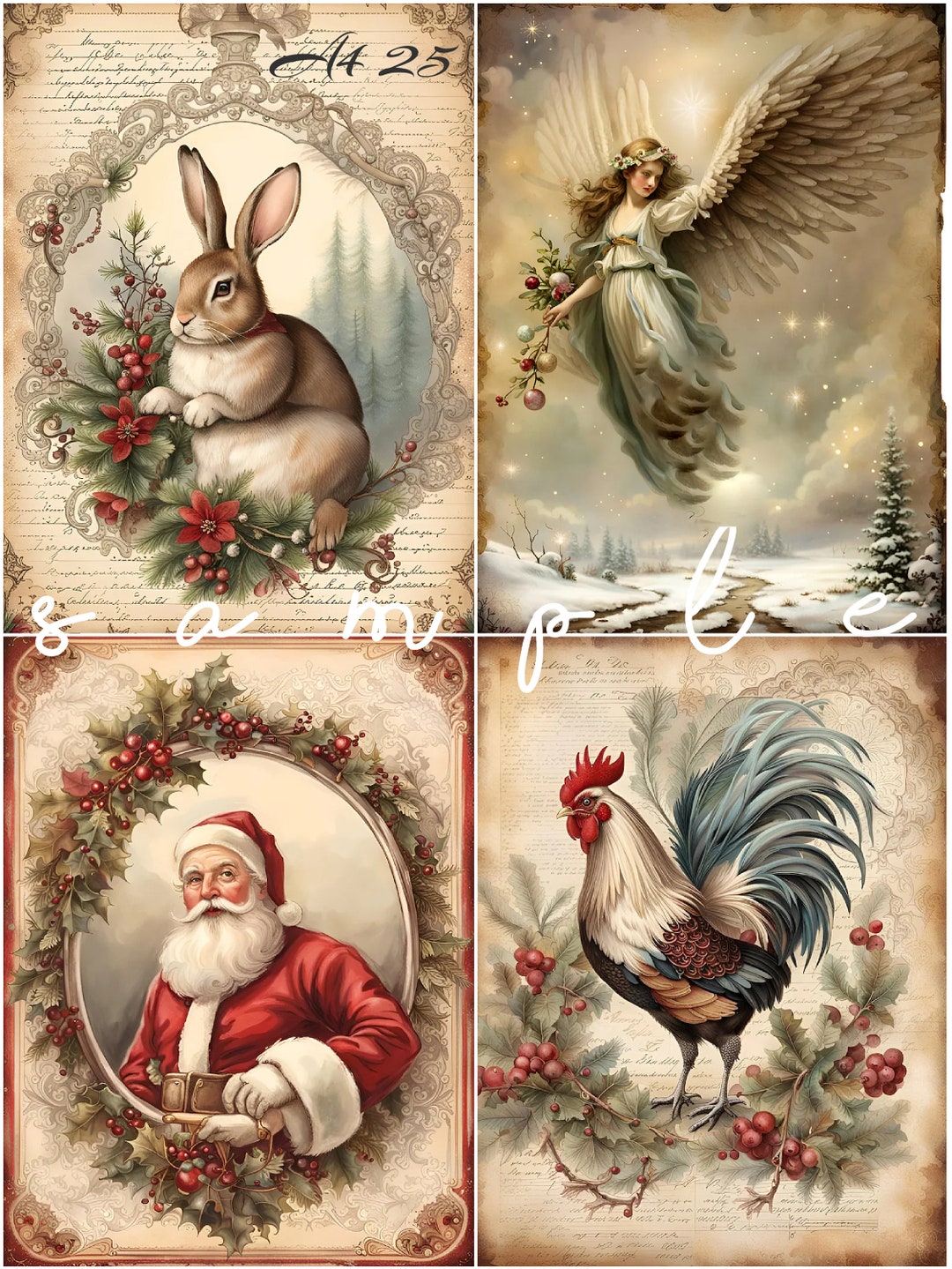 Decoupage Rice Paper, A4 25 Vintage Christmas Victorian Santa Rooster ...