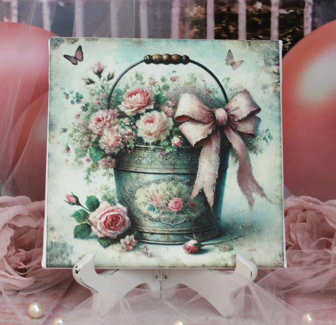 Shabby Chic Pink Flower Bucket Sign: Vintage Cottage Decor - Etsy