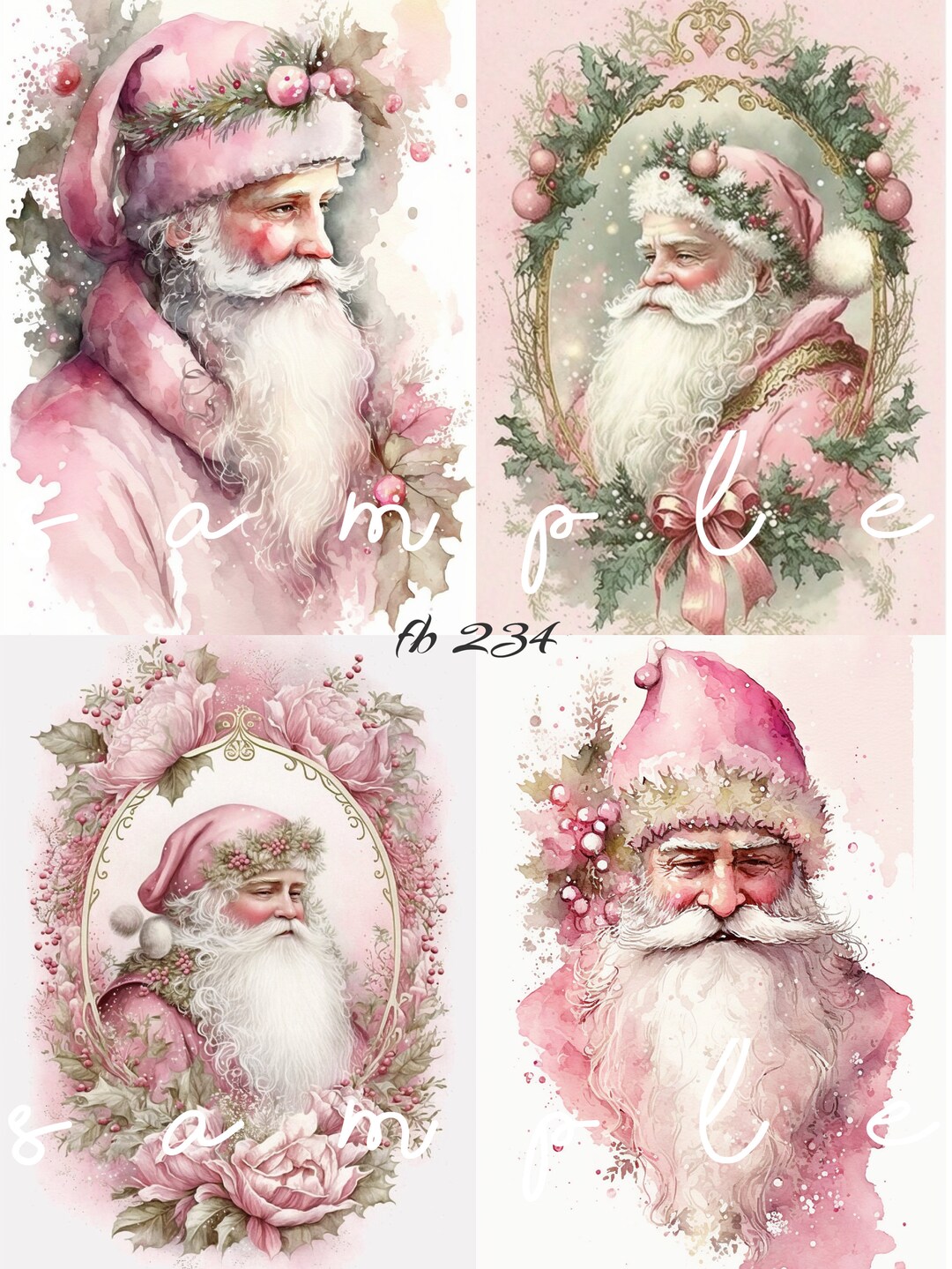 Shabby Chic Vintage Christmas Pink Victorian Santa 4 3 1/4 X 4 1/2 ...