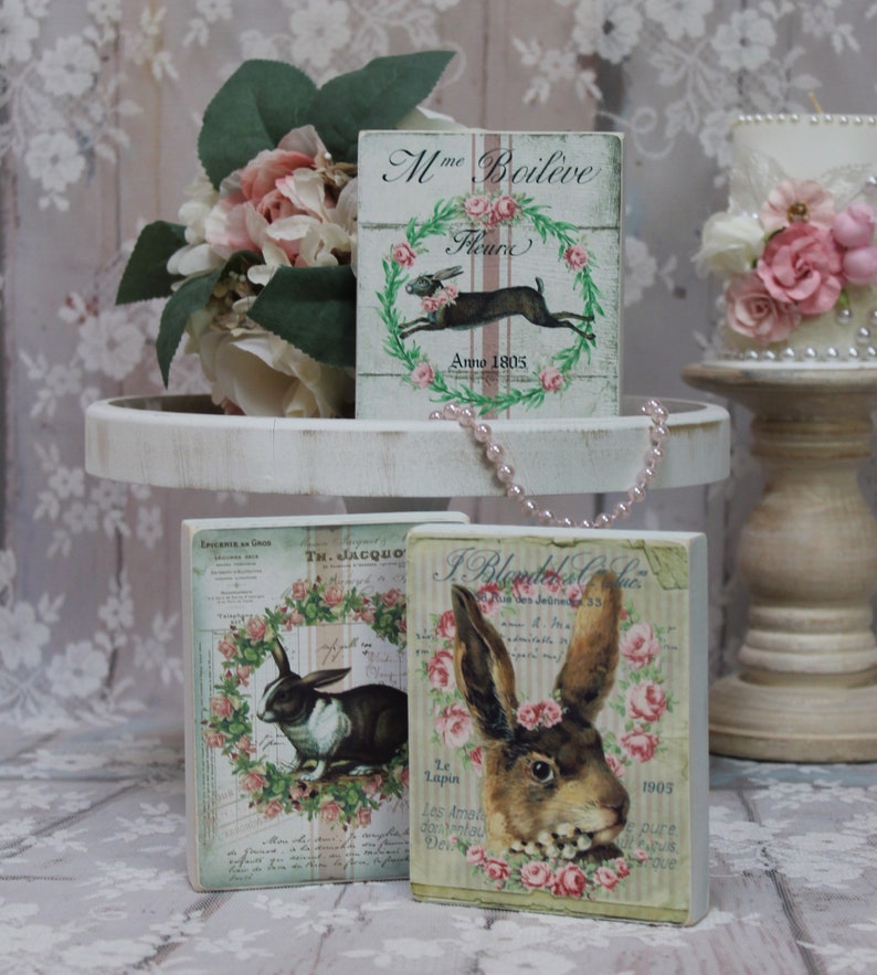 Shabby Chic Vintage Easter Bunnies Roses Spring Bunnies Set of - Etsy
