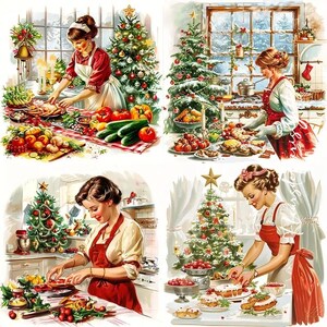 Decoupage Rice Paper Set of 3 - A4 Vintage Christmas Cooking Vintage ...