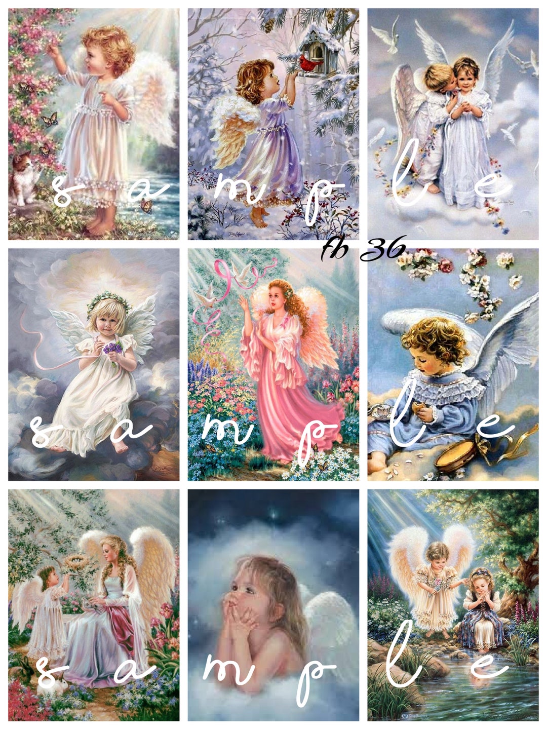 Vintage Sweet Little Angels 9 2 1/4 X 3 approx. Images Printed on 1 8 1 ...