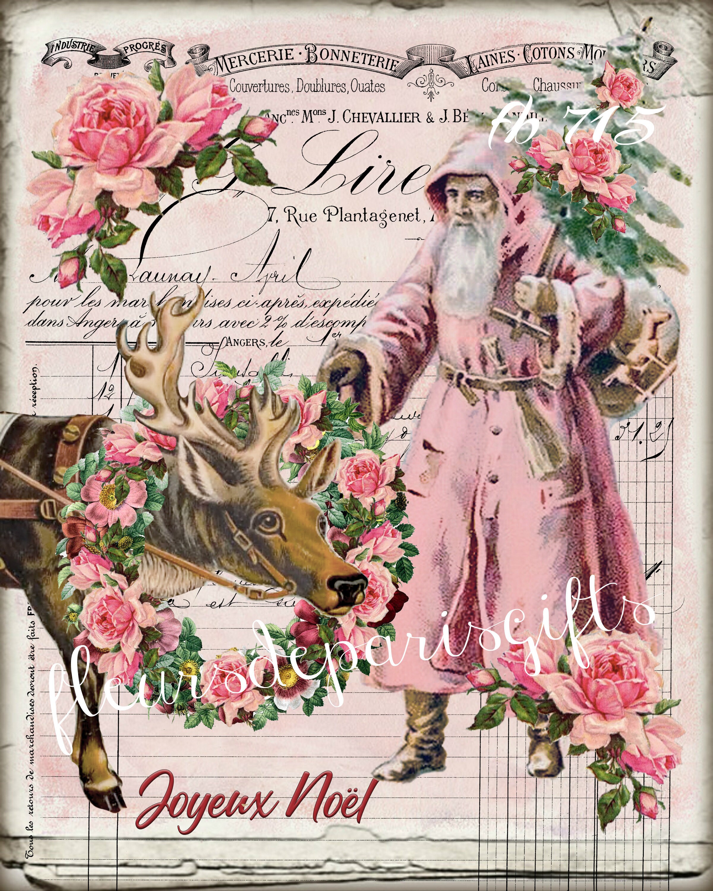 Shabby Chic Vintage Pink Christmas Victorian Santa Reindeer - Etsy
