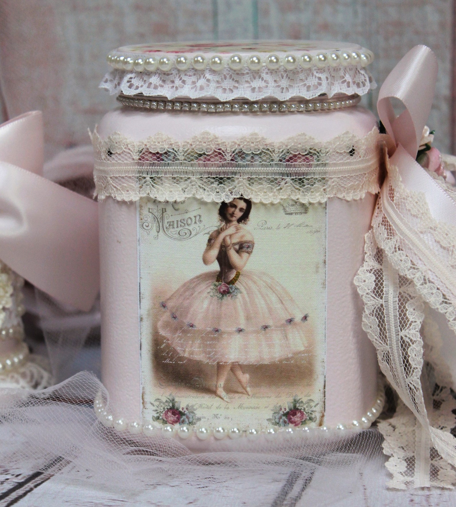 Shabby Chic Vintage Style Hand Painted French Country Large Glass Mason ...