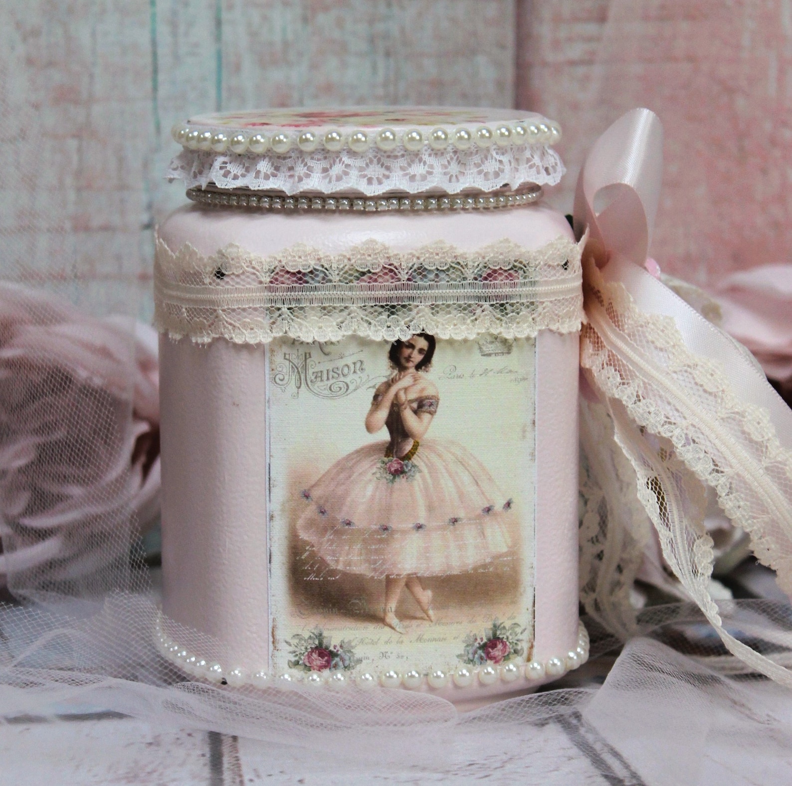 Shabby Chic Vintage Style Hand Painted French Country Large Glass Mason ...
