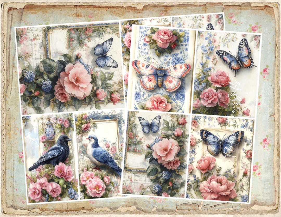 Shabby Chic Butterflies & Roses Rice Paper for Decoupage (set of 2 A4 ...