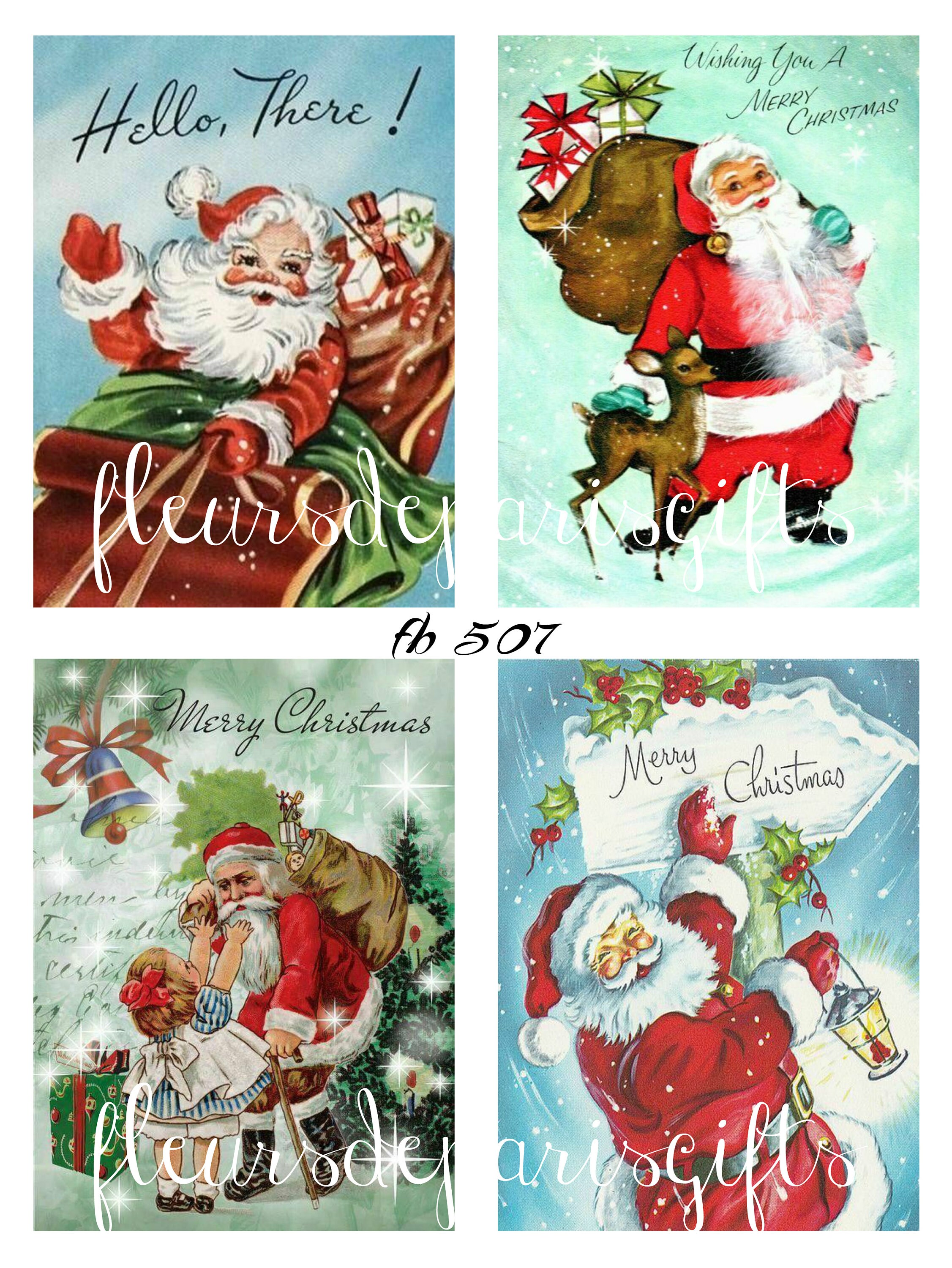 Vintage Santa Claus Fabric Panel Sewing Crafts 4 Large 4 Small Graphic ...