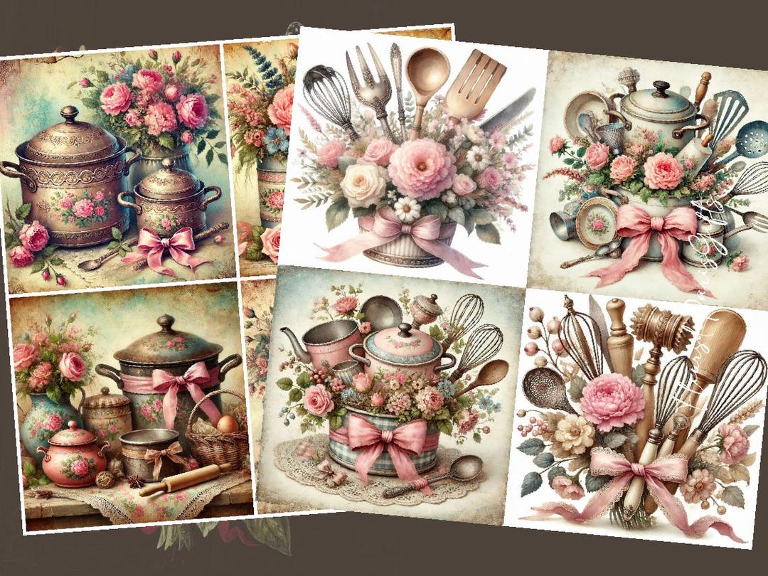 Decoupage Rice Paper Set of 2 - A4 Shabby Chic Vintage Kitchen Pots and ...