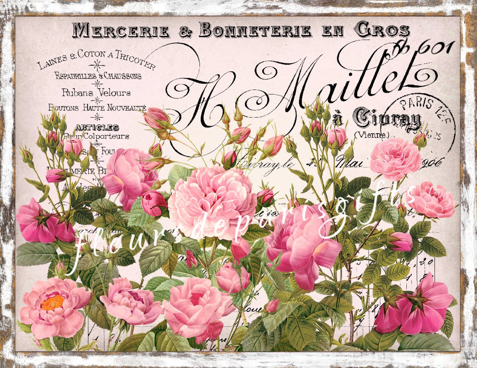 Shabby Chic Vintage French Roses Floral 1 Print on Fabric - Etsy