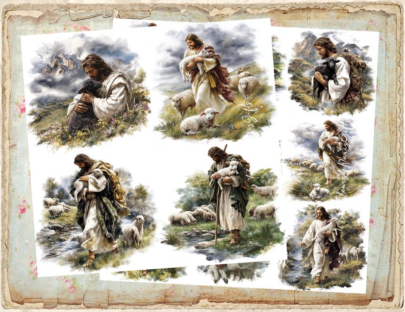 Vintage Easter Christian Jesus Sheep Decoupage Rice Paper A4 Size Set ...