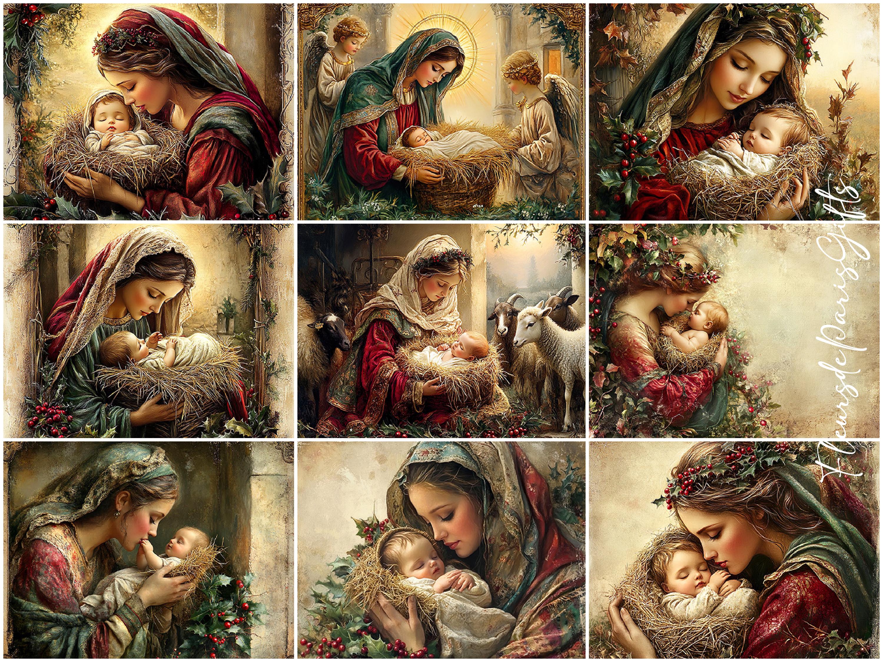 NEW! Vintage Christmas Nativity Scene Mary With a Child Decoupage Rice ...